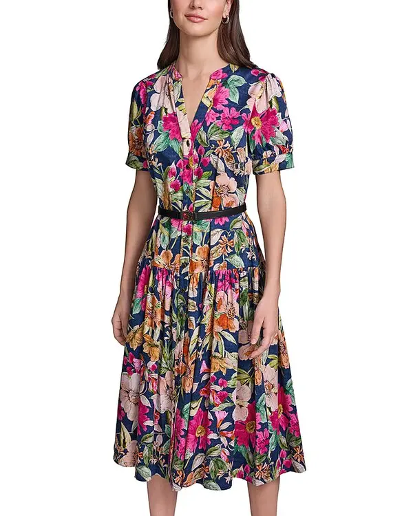 Karl Lagerfeld Paris Belted Button Front Dress