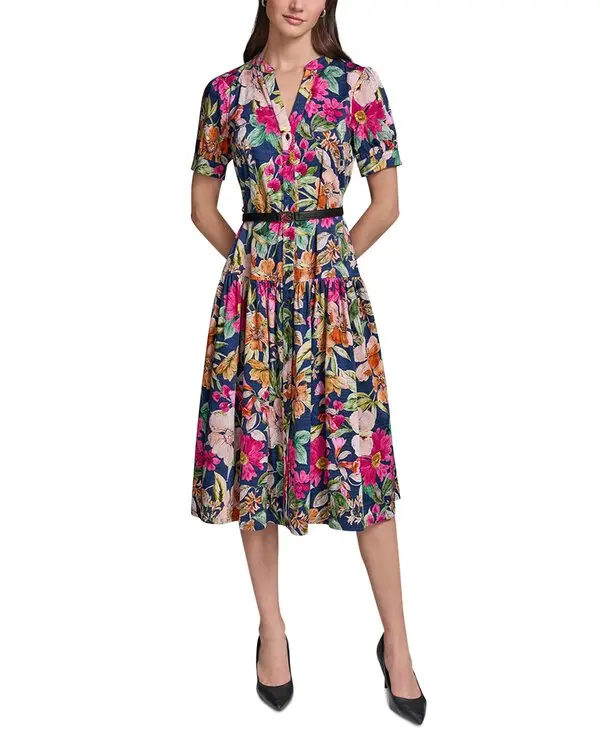 Karl Lagerfeld Paris Belted Button Front Dress
