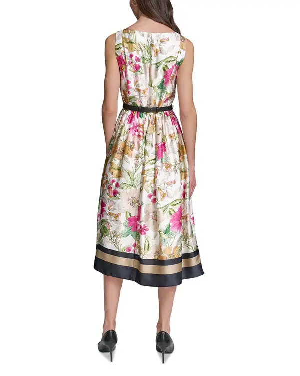 Karl Lagerfeld Paris Floral Print Belted Dress