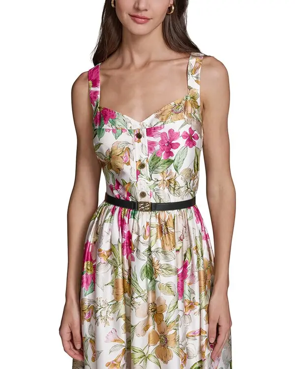 Karl Lagerfeld Paris Floral Print Belted Dress