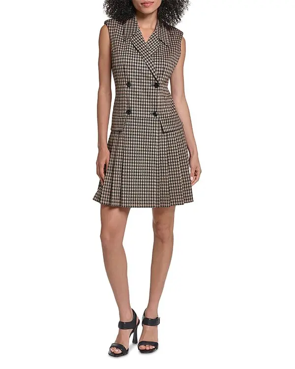 Karl Lagerfeld Paris Sleeveless Double Breasted Plaid Blazer Dress