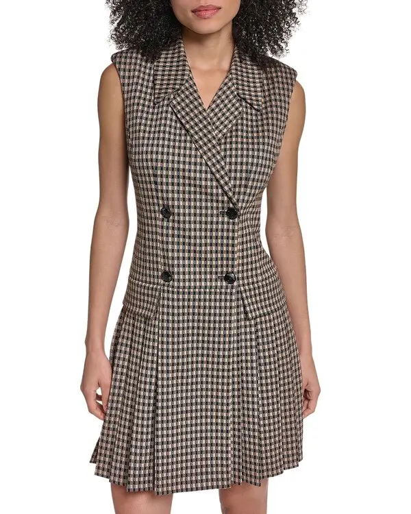 Karl Lagerfeld Paris Sleeveless Double Breasted Plaid Blazer Dress