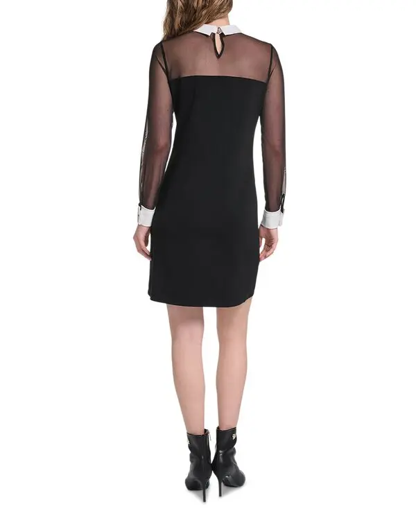 Karl Lagerfeld Paris Collared Long Sleeve Mesh Dress