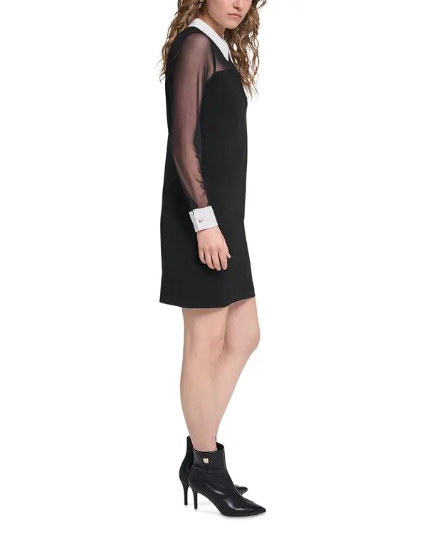 Karl Lagerfeld Paris Collared Long Sleeve Mesh Dress