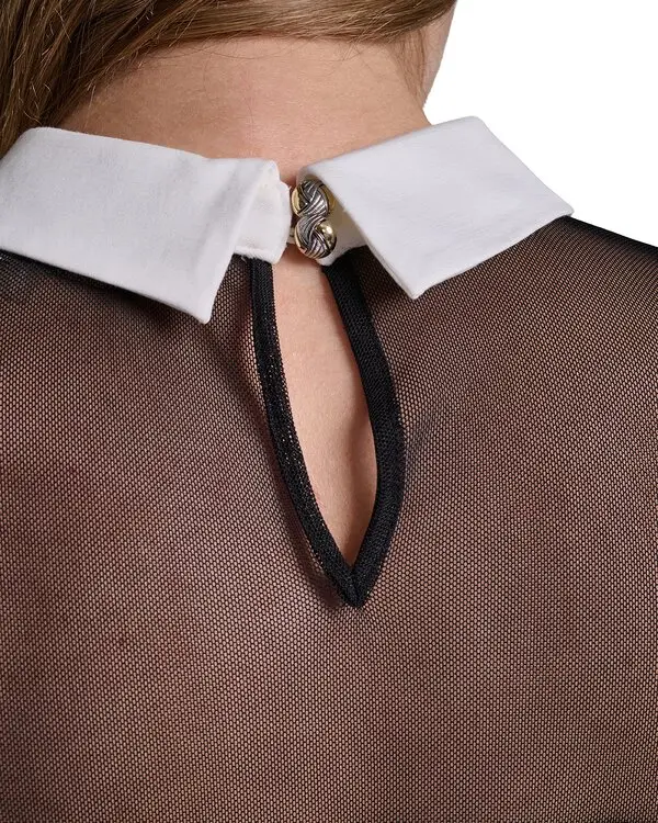 Karl Lagerfeld Paris Collared Long Sleeve Mesh Dress