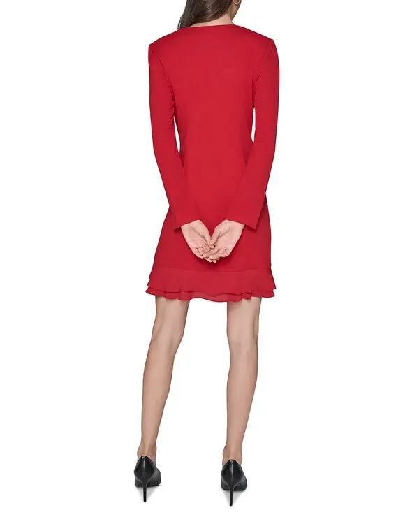 Karl Lagerfeld Paris Double Breasted Ruffle Hem Dress - Admiral Red