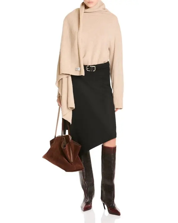 Attico Belted Asymmetric Midi Skirt - Black