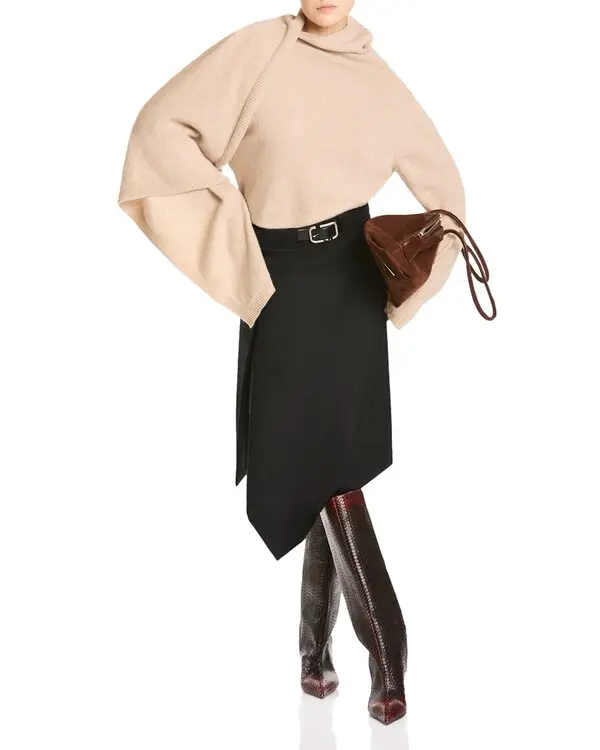 Attico Belted Asymmetric Midi Skirt - Black
