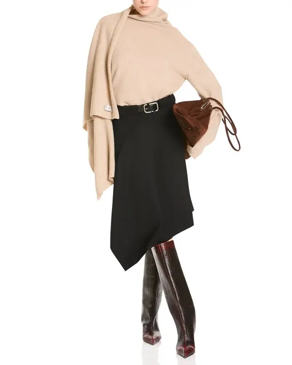 Attico Belted Asymmetric Midi Skirt - Black