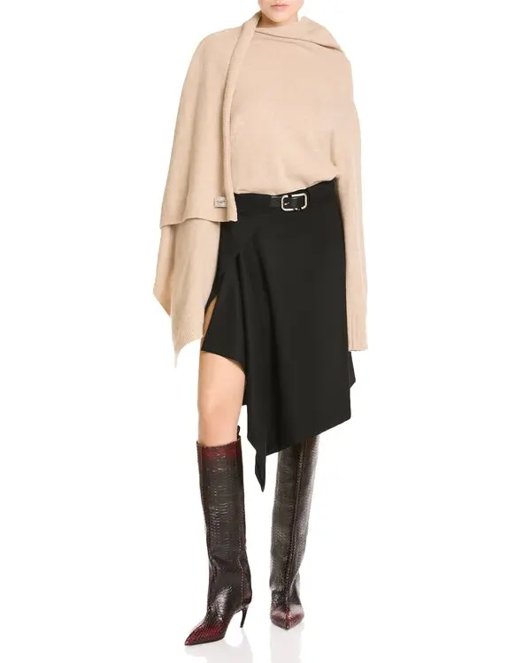 Attico Belted Asymmetric Midi Skirt - Black
