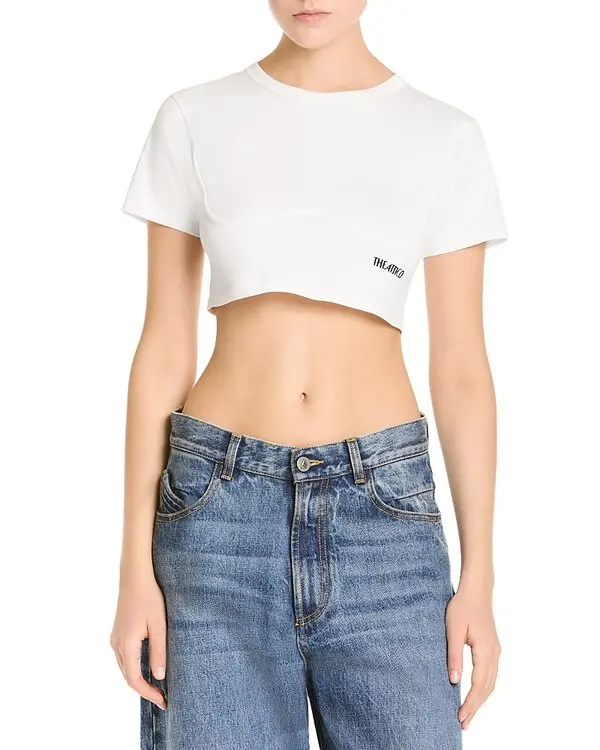Attico Cropped Cotton Tee With Embroidery