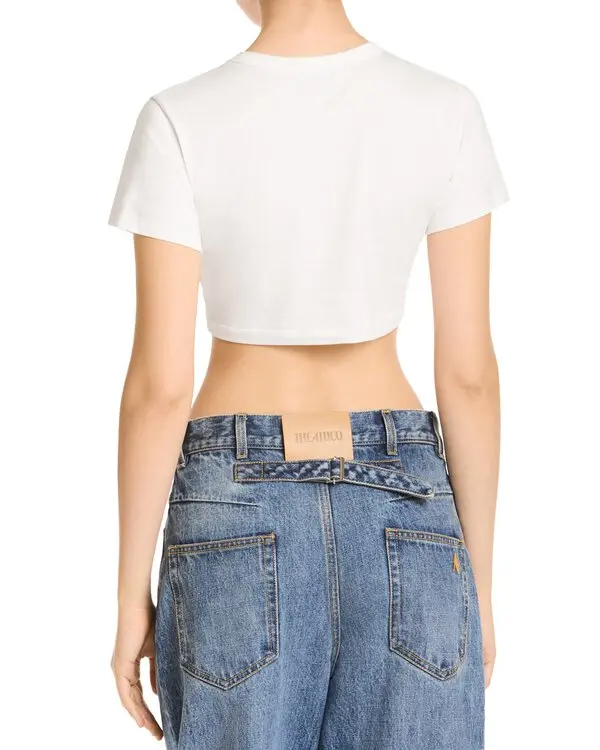 Attico Cropped Cotton Tee With Embroidery