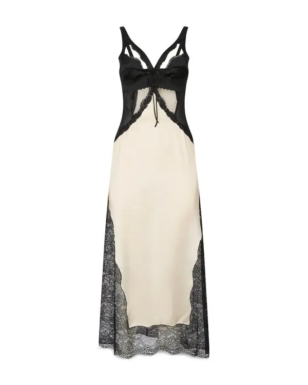 Attico Lace And Satin Cutout Midi Slip Dress