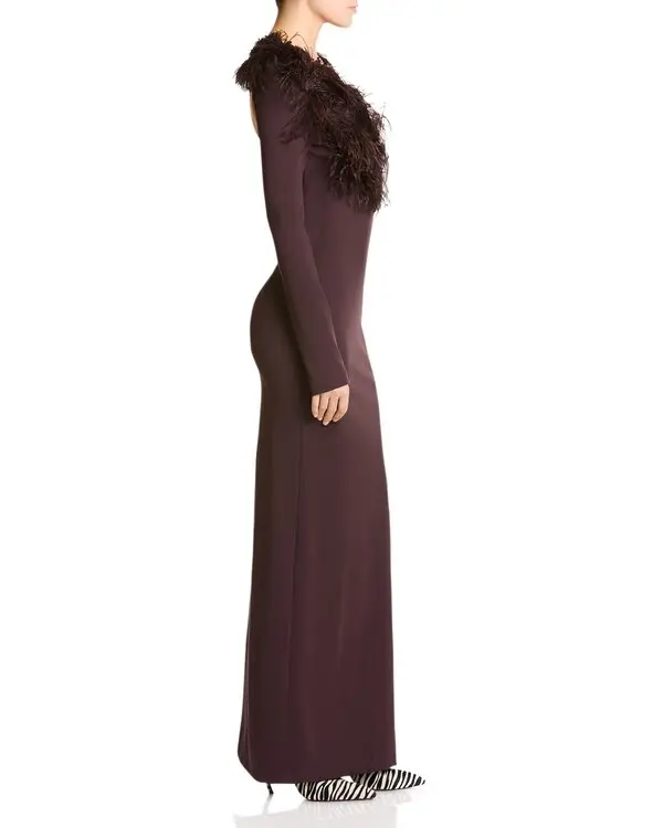 Attico Open Back Feather Trim Gown