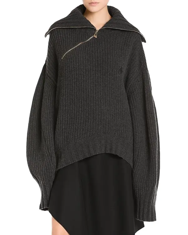 Attico Oversized Asymmetric Zip Wool & Cashmere Sweater