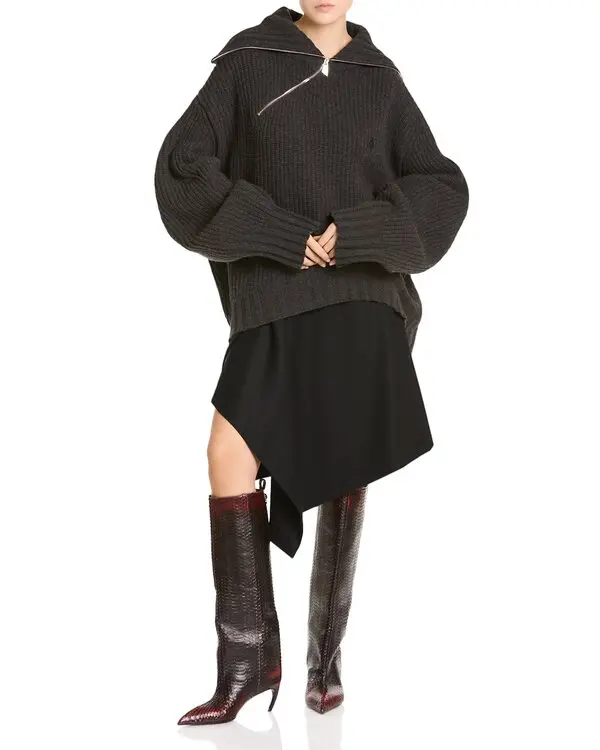 Attico Oversized Asymmetric Zip Wool & Cashmere Sweater