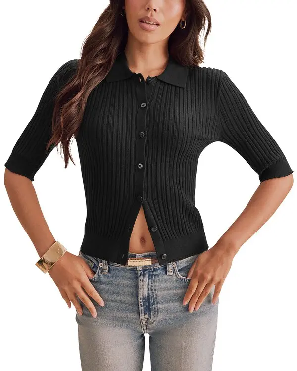 Splendid Georgie Pointelle Polo Top