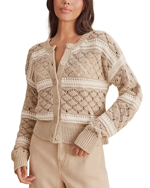 Splendid Bennett Cotton Open Knit Pattern Cardigan - Wheat/shell