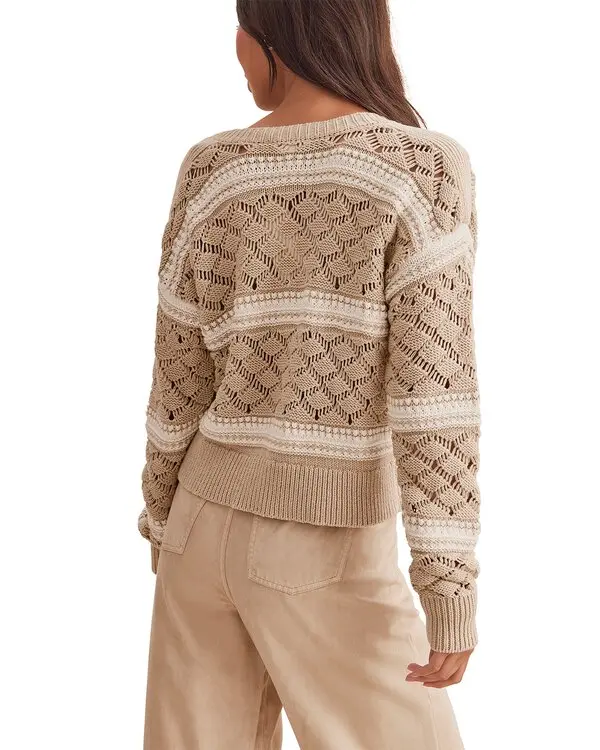 Splendid Bennett Cotton Open Knit Pattern Cardigan - Wheat/shell
