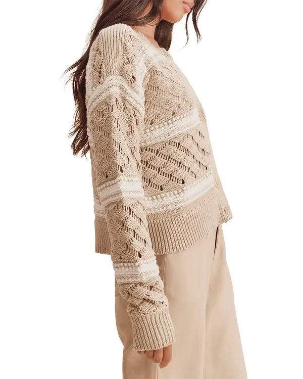 Splendid Bennett Cotton Open Knit Pattern Cardigan - Wheat/shell