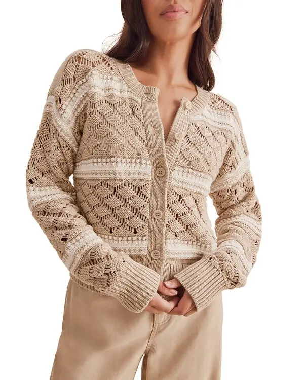 Splendid Bennett Cotton Open Knit Pattern Cardigan - Wheat/shell