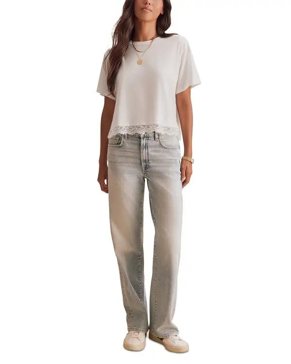 Splendid Lainey Lace Trim Short Sleeve Tee - Shell