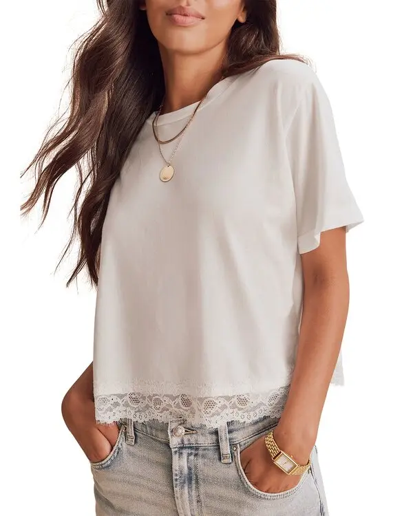Splendid Lainey Lace Trim Short Sleeve Tee - Shell