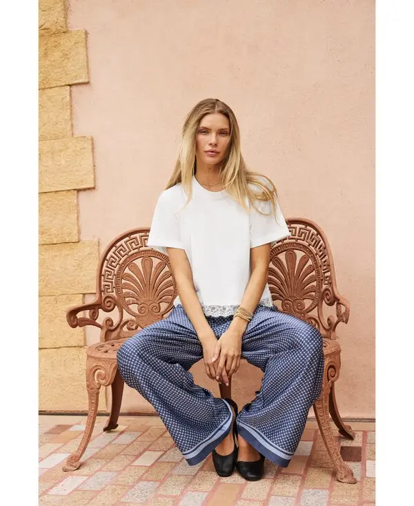 Splendid Lace Trim Short Sleeve Tee - Shell