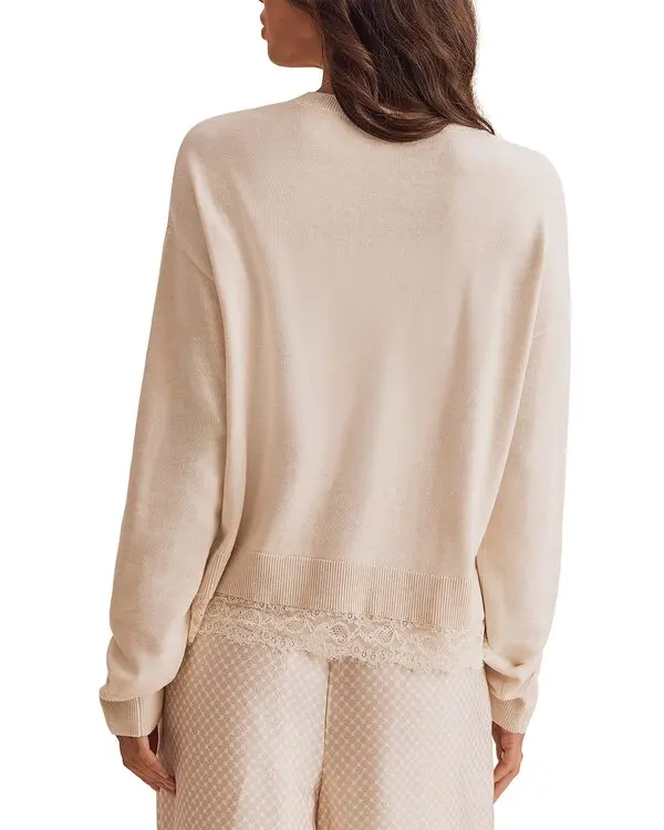 Splendid Georgie Lace Trim Pullover Sweater - Wheat Heather