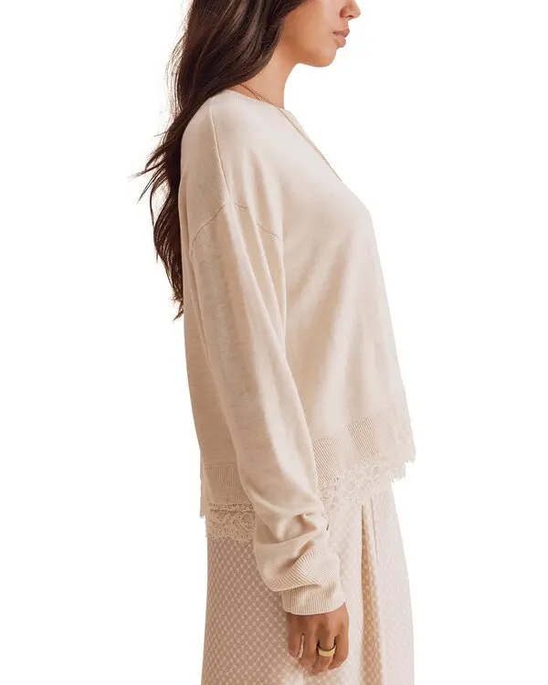 Splendid Georgie Lace Trim Pullover Sweater - Wheat Heather