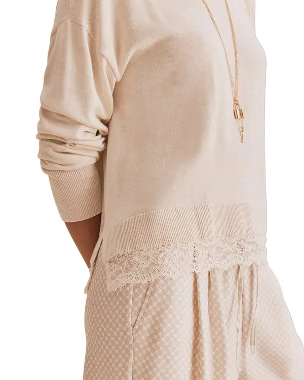 Splendid Georgie Lace Trim Pullover Sweater - Wheat Heather