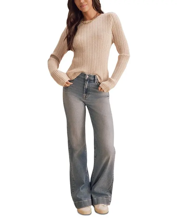 Splendid Georgie Pointelle Ribbed Sweater - Wheat Heather