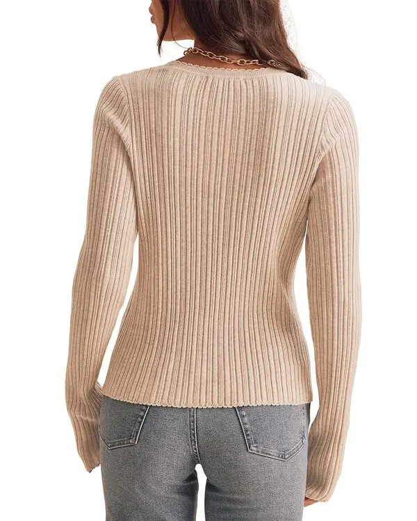Splendid Georgie Pointelle Ribbed Sweater - Wheat Heather