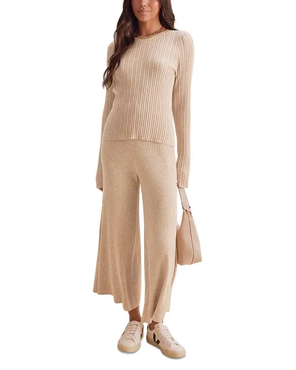 Splendid Georgie Pointelle Ribbed Sweater - Wheat Heather