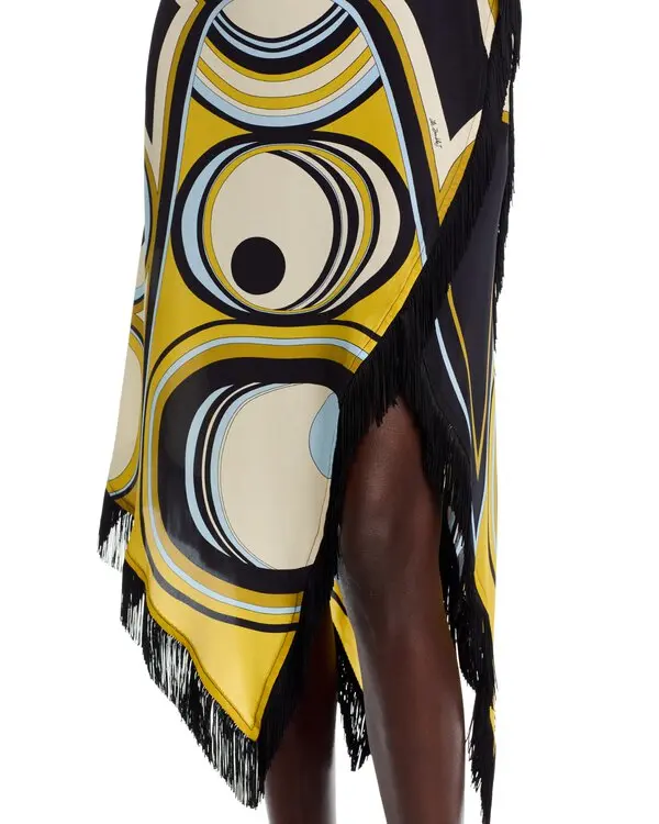La DoubleJ Silk Fringe Trim Midi Dress