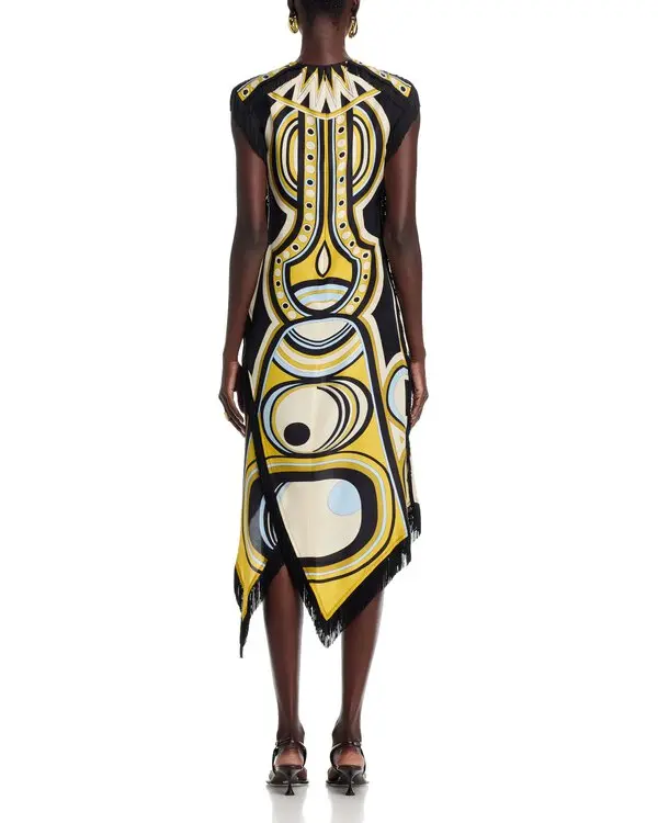 La DoubleJ Silk Fringe Trim Midi Dress