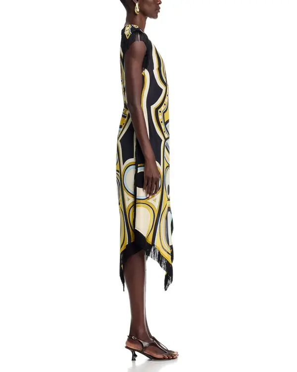 La DoubleJ Silk Fringe Trim Midi Dress