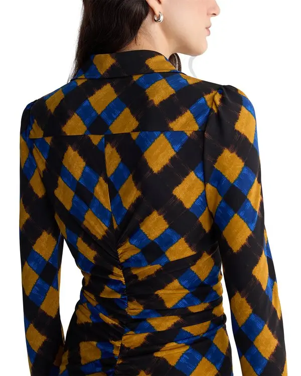 Diane Von Furstenberg Sheska V-neck Ruched Printed Dress