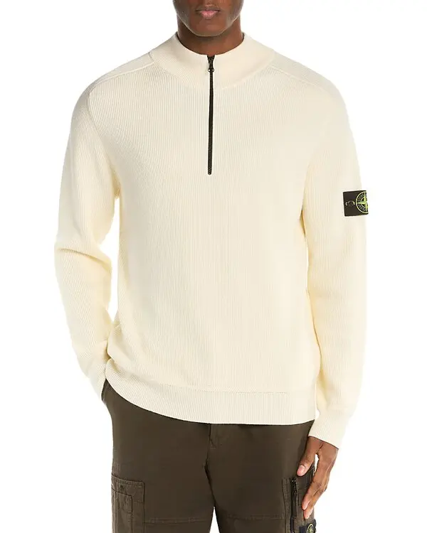 Stone Island Maglia Half Zip Logo Patch Cotton Sweater