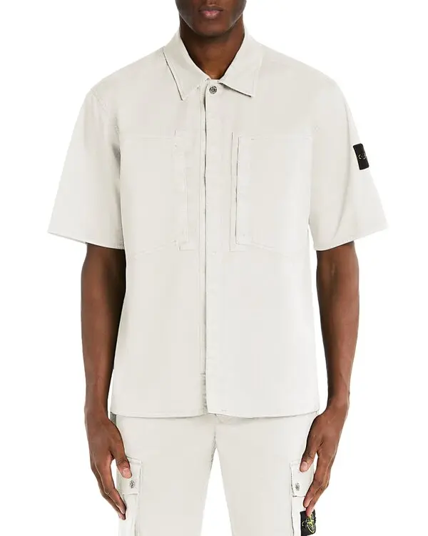 Stone Island Corta Logo Patch Cotton Blend Shirt