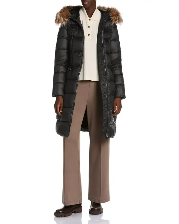 Moncler Boedic Hooded Shearling Trimmed Long Down Jacket - Black