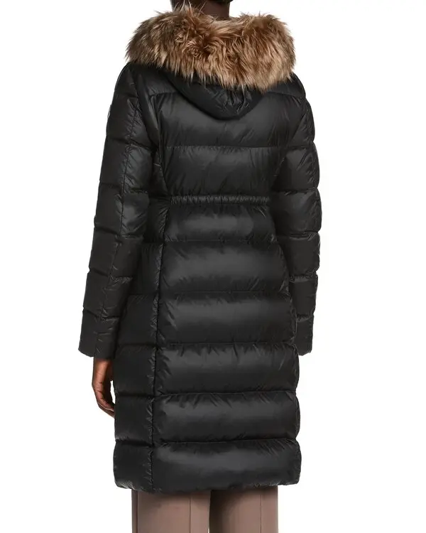 Moncler Boedic Hooded Shearling Trimmed Long Down Jacket - Black
