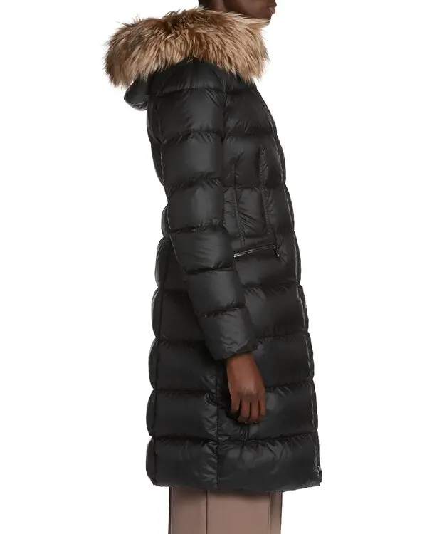 Moncler Boedic Hooded Shearling Trimmed Long Down Jacket - Black