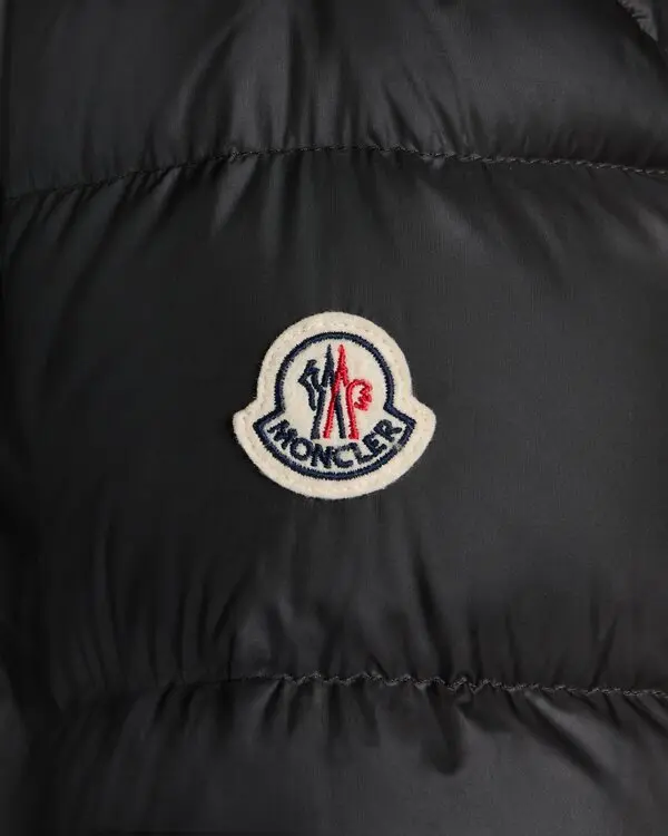 Moncler Boedic Hooded Shearling Trimmed Long Down Jacket - Black