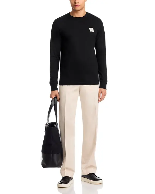 Moncler Tricolor Logo Long Sleeve Cotton Tee - Black