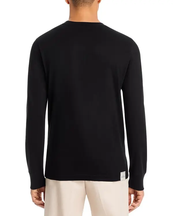 Moncler Tricolor Logo Long Sleeve Cotton Tee - Black