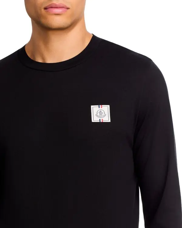 Moncler Tricolor Logo Long Sleeve Cotton Tee - Black