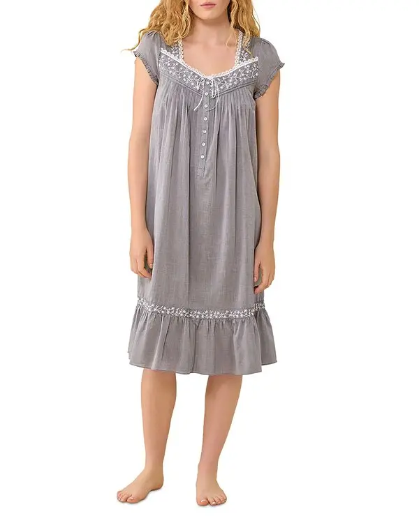 Eileen West Cap Sleeve Cotton Chambray Waltz Nightgown Exclusive