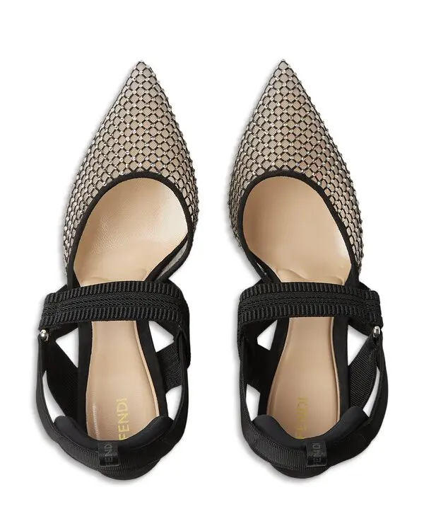 Fendi Colibri Embellished Mesh & Suede Slingback Pumps - Nero Black