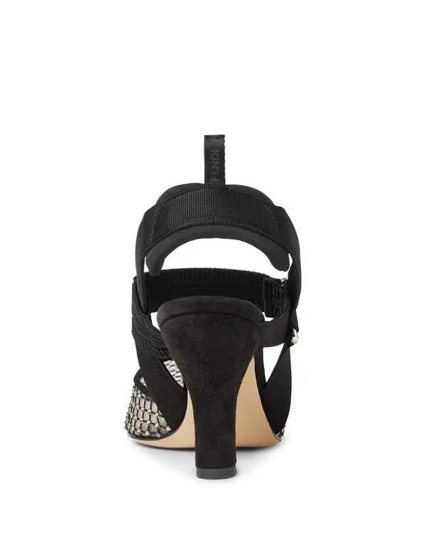 Fendi Colibri Embellished Mesh & Suede Slingback Pumps - Nero Black